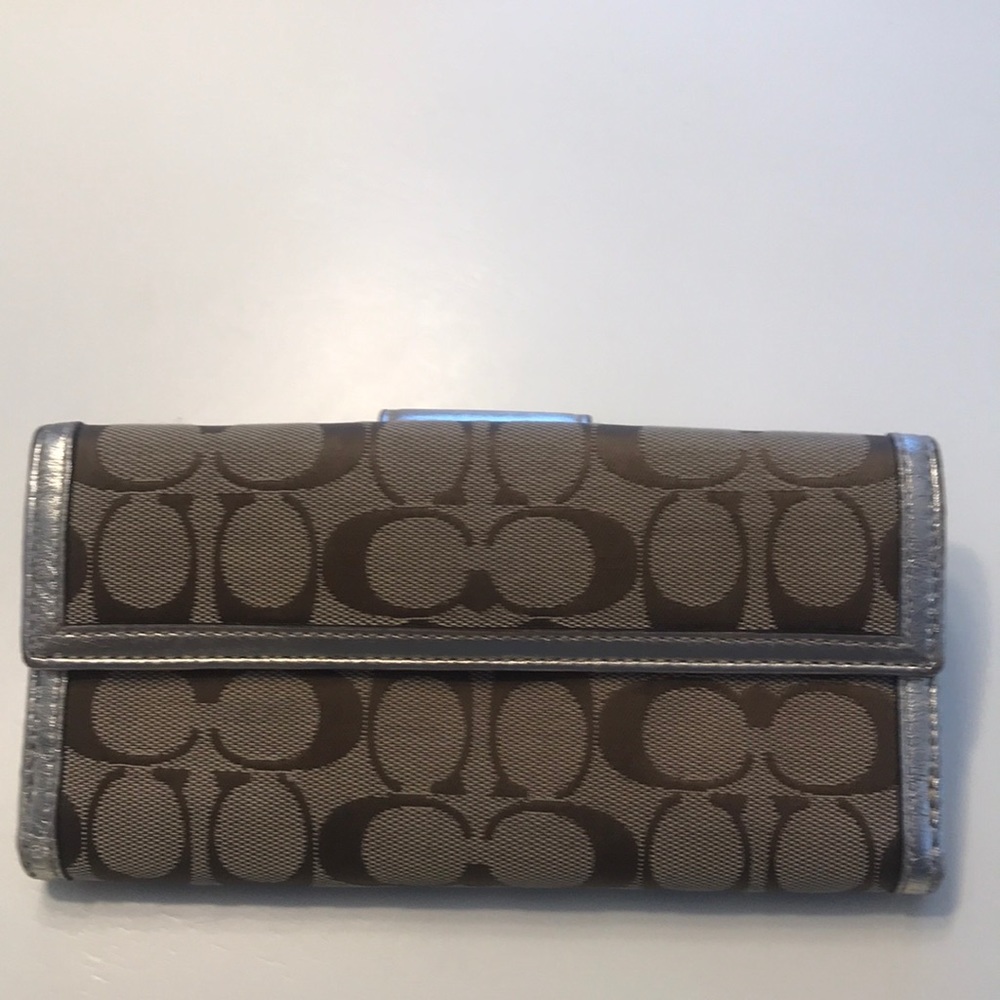 Coach Monogram Signature Wallet With Gold Detail - Gem